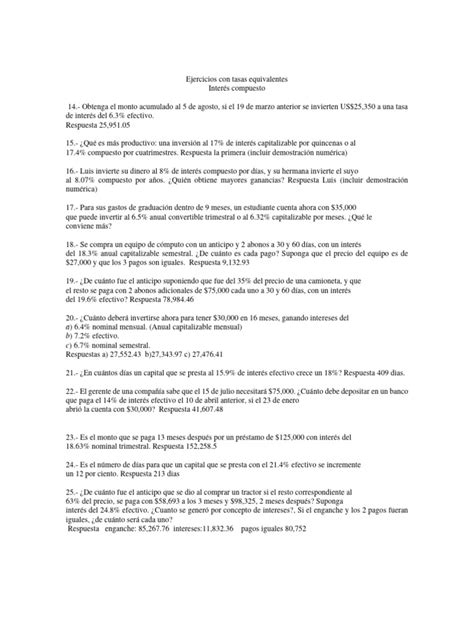 Ejercicios Con Tasas Equivalentes Pdf Economias Dinero