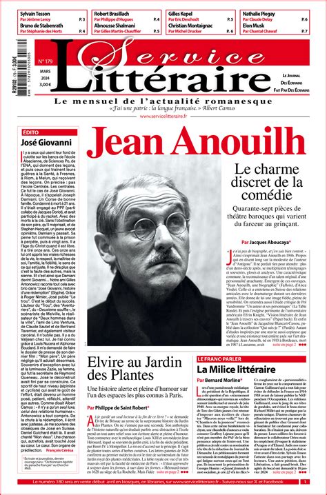 Numéro 179 Mars 2024 Papier Service Littéraire Le mensuel de l