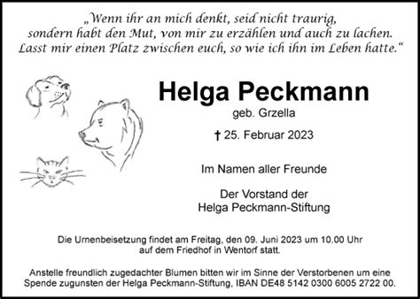 Traueranzeigen Von Helga Peckmann Hamburgertrauerde