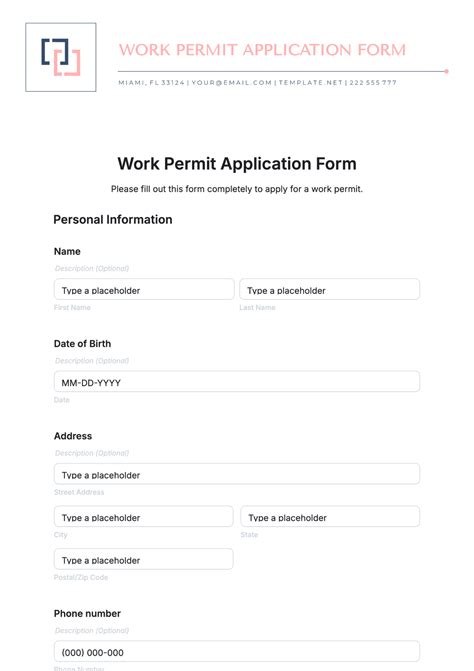 Free Work Permit Application Form Template To Edit Online