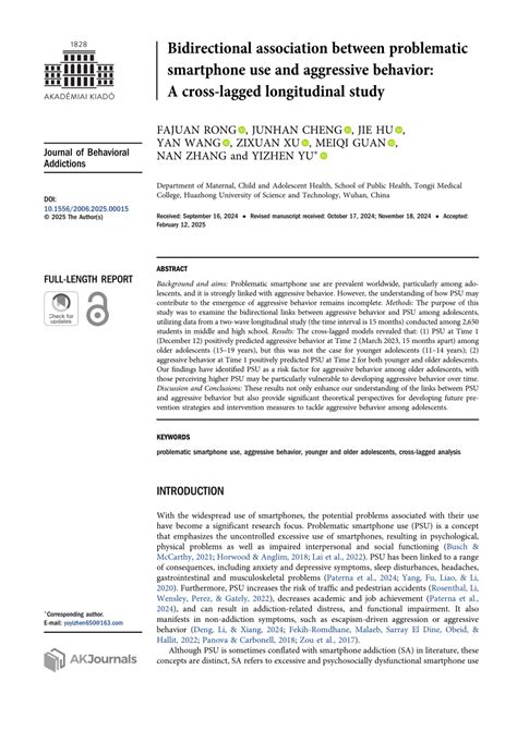 Pdf Bidirectional Association Between Problematic Smartphone Use And