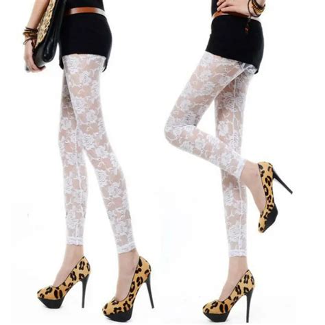 Lace Leggings Women Rose Floral Hollow Leggings Skinny Footless Pants