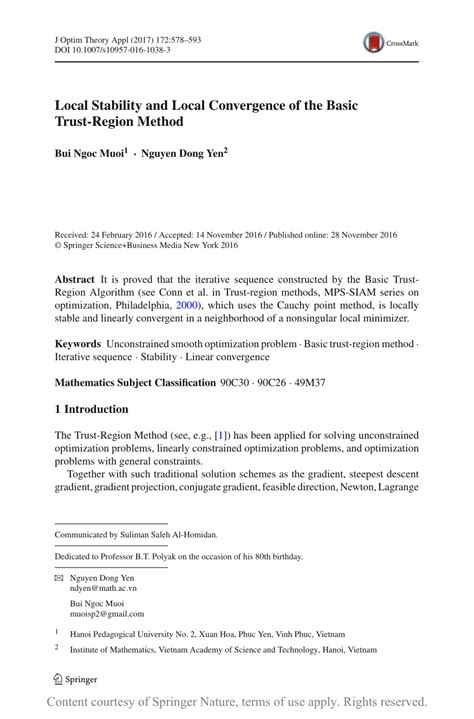 Local Stability And Local Convergence Of The Basic Trust Region Method