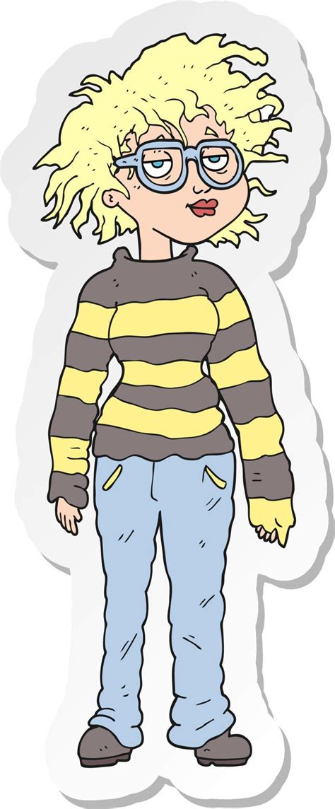 Sticker Of A Cartoon Geeky Girl 10733074 Vector Art At Vecteezy