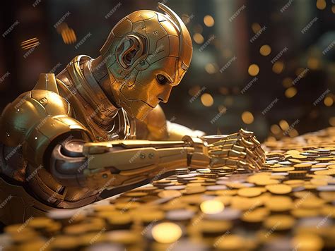 Premium Ai Image Robot Standing On Golden Coins Future Ai Robot
