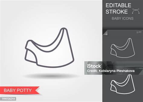 아기 변기 편집 가능한 스트로크가 있는 윤곽선 아이콘입니다 그림자가 있는 아이들의 보살핌의 선형 심볼 아기용 변기에 대한 스톡