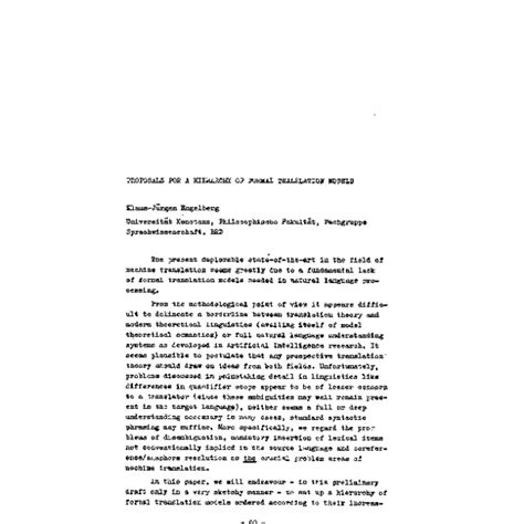 Proposals For A Hierarchy Of Formal Translation Models Acl Anthology