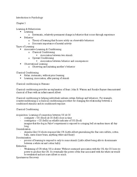 Introduction To Psychology Chapter 5 Introduction To Psychology Chapter 5 Learning Studocu