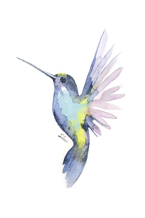 Watercolor Humming Bird Colibrí Sablenoir Hummingbird And