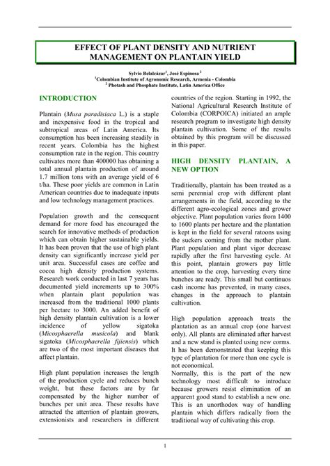 (PDF) Effect of Plant Density and Nutrient Management on Plantain Yield
