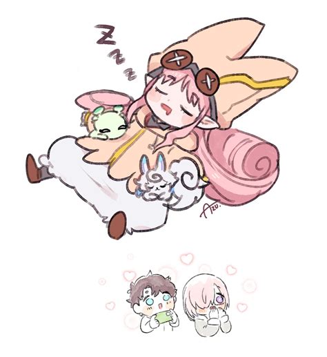 FGOからだを寄せあって眠るコンとハベにゃんとフォウくん