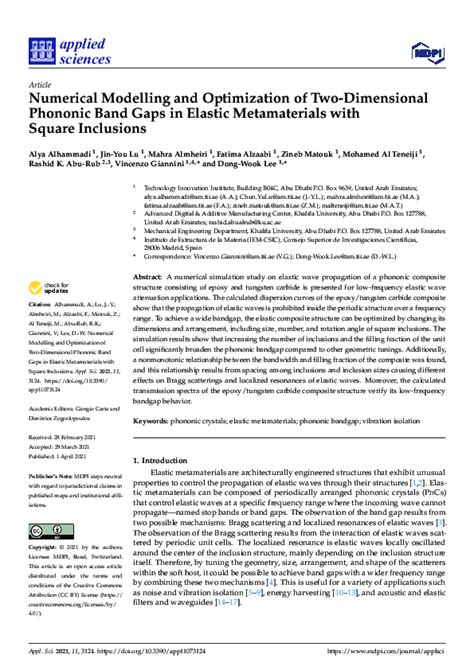 Pdf Numerical Modelling And Optimization Of Two Dimensional Phononic