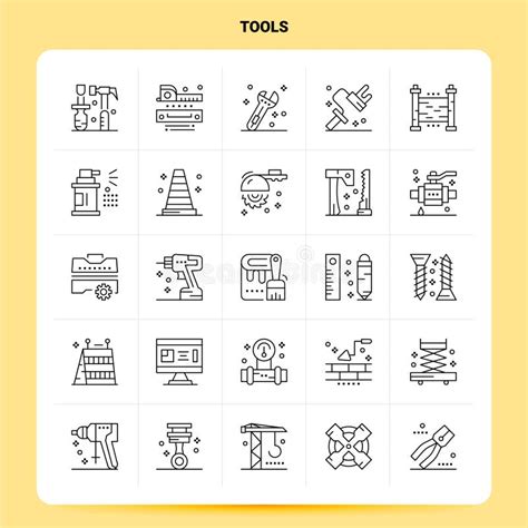 Outline 25 Tools Icon Set Vector Line Style Design Black Icons Set