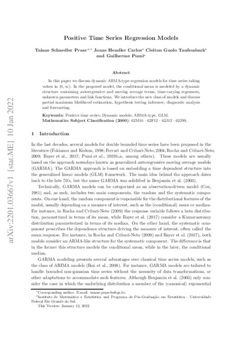 Pdf Positive Time Series Regression Models Cleiton Guollo