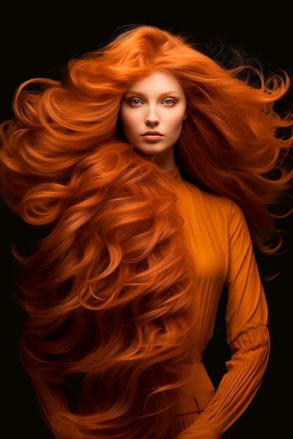 Premium Photo Vibrant Redhaired Woman Poses Gracefully Against