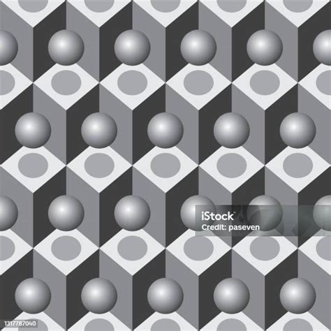 회색 3d 큐브와 구의 기하학적 원활한 패턴 입체 이미지에 대한 스톡 벡터 아트 및 기타 이미지 입체 이미지 직사각형 패턴 Istock
