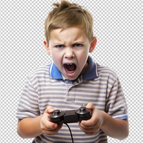 Angry Kid Gamer Holding A Game Console Controller Isolated On