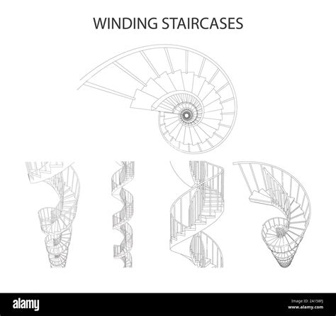 Vector Set Of 3d Spiral Winding Staircases Stock Vector Image And Art Alamy
