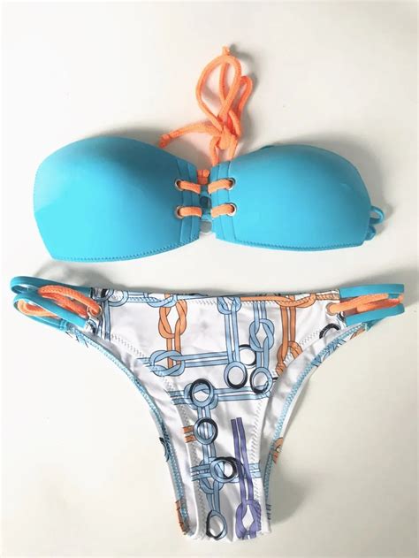 2017 New Bandage Bikini Set Solid Color Swimsuit Bathing Suit Swimwear