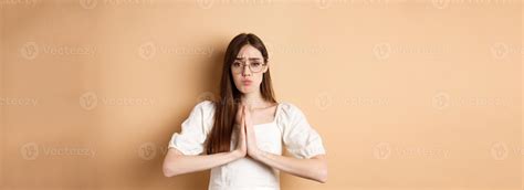 Sad Girl In Glasses Begging For Help Say Please And Looking Cute Need