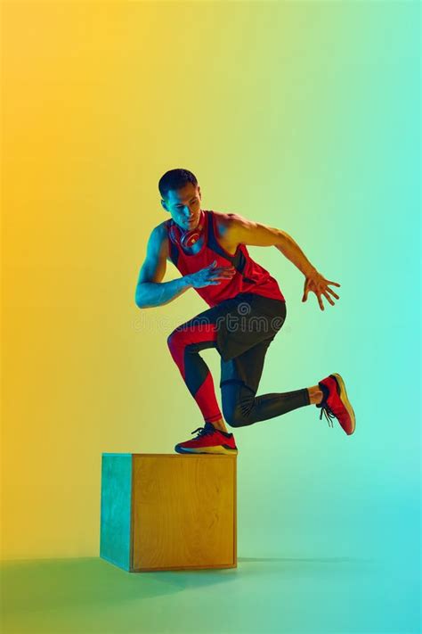 Full Length Dynamic Image Of Y9ung Muscular Man Training Jumping On Full Length Dynamic Image Of Y9ung Muscular Man Training Jumping On