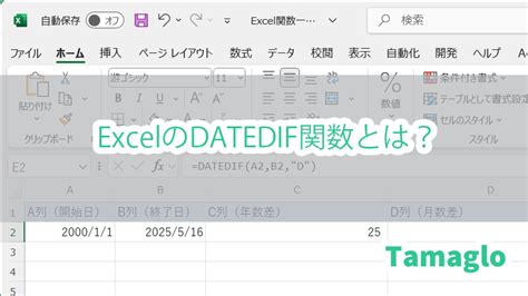 【解説】excelのdatedif関数とは？2つの日付の差を年・月・日単位で計算する方法 Tamaglo