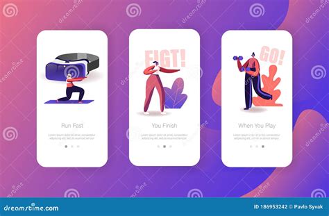 Training In Virtual Reality Cyberspace Mobile App Page Onboard Screen Template Tiny Characters