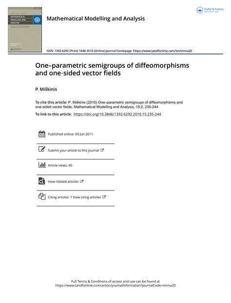 Pdf One Parametric Semigroups Of Diffeomorphisms And One Sided Vector Fields