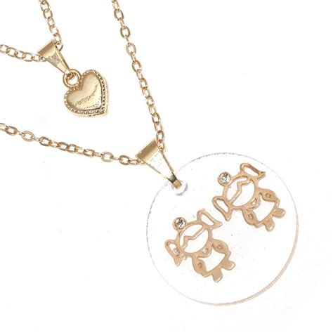Colar Duplo Duas Meninas Filhas Mãe Acrílico Transparente Folheado Ouro