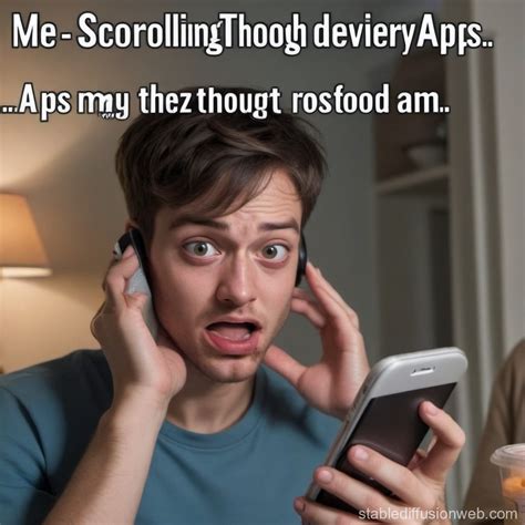 Hungry Person Scrolling Through Food Delivery Apps Stable Diffusion