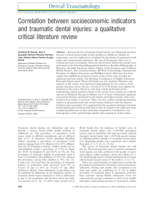 Pdf Correlation Between Socioeconomic Indicators And Traumatic Dental