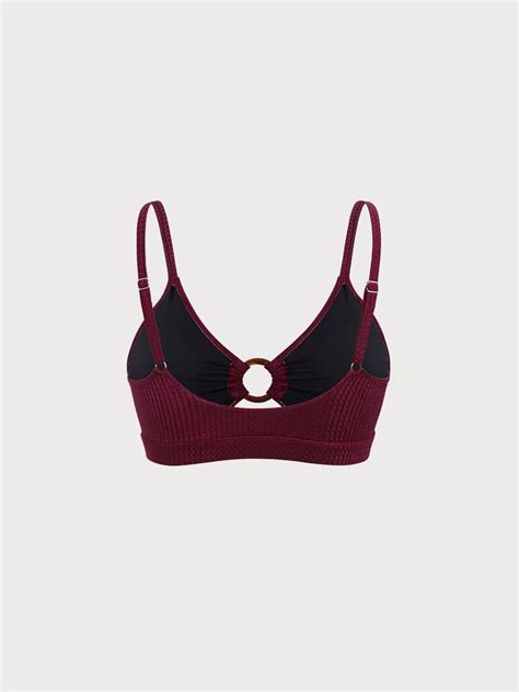 Burgundy Jacquard O Ring Plus Size Bikini Top And Reviews Burgundy