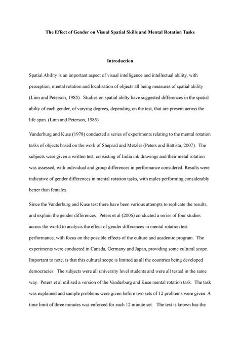 The Effect Of Gender On Visual Spatial Skills And Mental Rotation Tasks