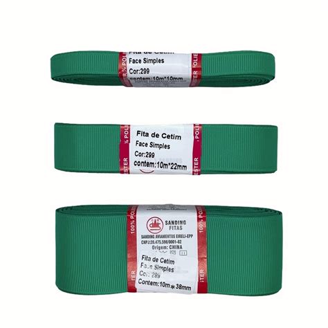 Fita Gorgurão Lisa Sanding Cor 299 Verde Esmeralda 10 metros