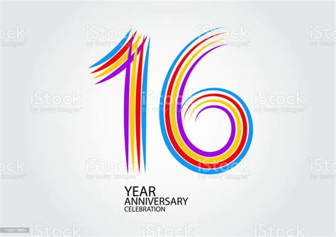 16 주년 기념 로고 타입 다채로운 라인 벡터 16 번째 생일 로고 16 번호 디자인 배너 템플릿 초대장 카드 포스터 티셔츠