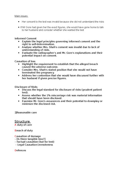 Medical Formative Draft Main Issues Her Consent To The Test Was