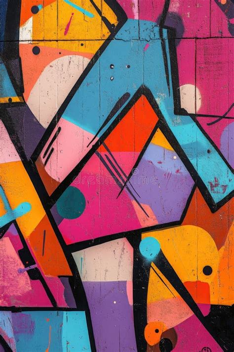 Colorful Abstract Mural Featuring Geometric Shapes And Vibrant Patterns Stock Illustration