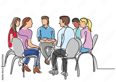One Line Drawing Group Young People Meeting Png Image With