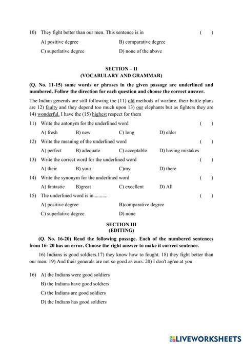 Class 7 Puru The Brave Unit 3 Worksheet Live Worksheets