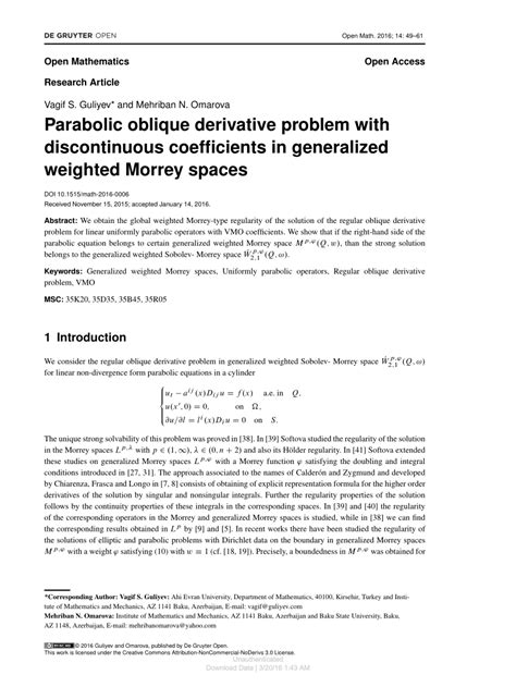 Pdf Parabolic Oblique Derivative Problem With Discontinuous Coefficients In Generalized