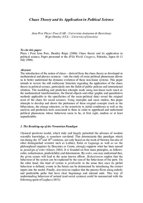 Pdf Chaos Theory And Its Application In Political Science