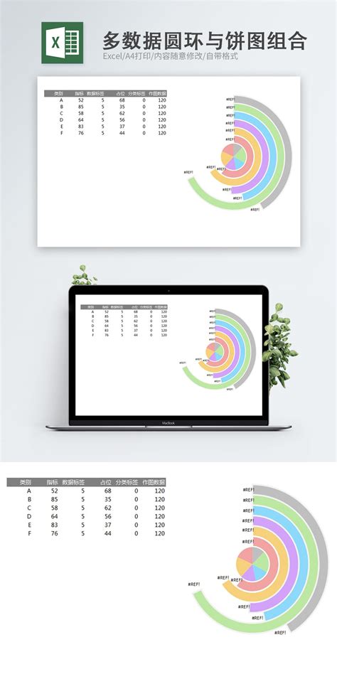 multi data ring and pie chart combination excel form excel templete