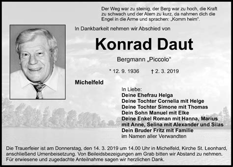Traueranzeigen Von Konrad Daut Trauer Nn De