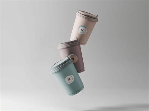 3 Floating Coffee Cup Mockups Psd