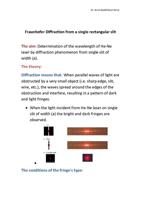 Fraunhofer Diffraction From A Single Rectangular Slit The Theory Diffraction Means That When