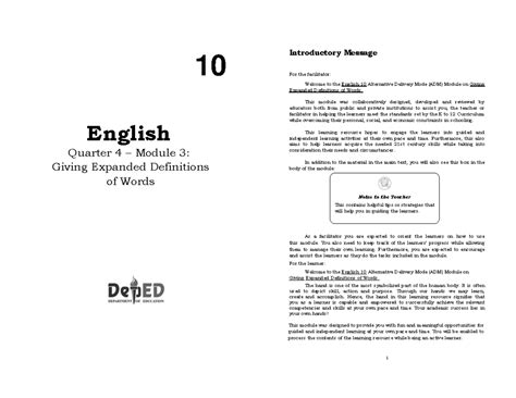Eng10 Q4 Mod 3 Summary Sdsdsd 10 English Quarter 4 Module 3 Giving Expanded Definitions