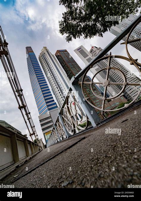 Singapore Skyscrapper From Extreme Angle And Extreme Perspective Stock