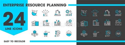 Erp Line Icons Enterprise Resource Planning Signs Stock Vector