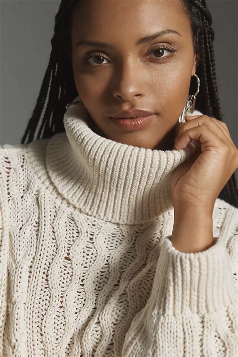 Pilcro Oversized Turtleneck Cable Knit Sweater Anthropologie