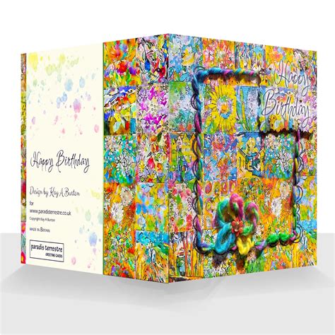 Embroidered Patchwork Birthday Card Colourful Mixed Media